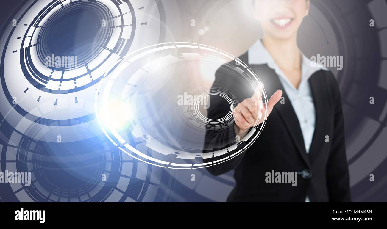Woman touching circle interface Stock Photo - Alamy
