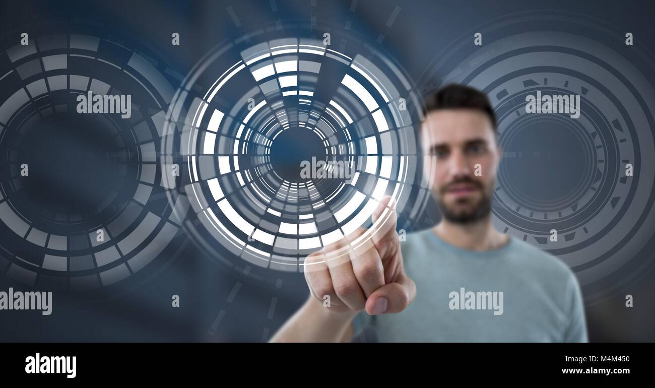 Man touching circle interface Stock Photo - Alamy
