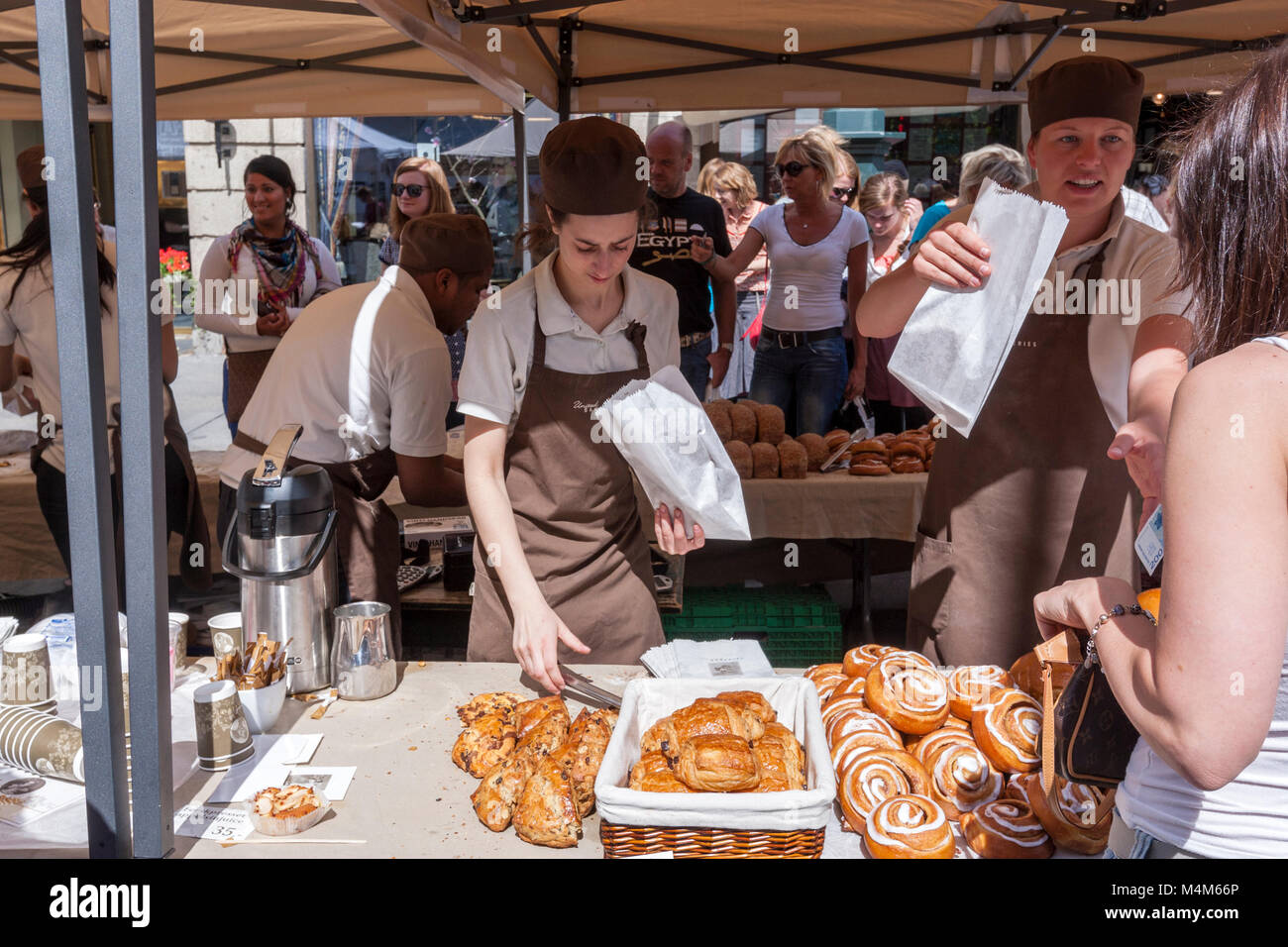 Bread and pastry stall in an open market in Oslo, Norway Stock Photo ...