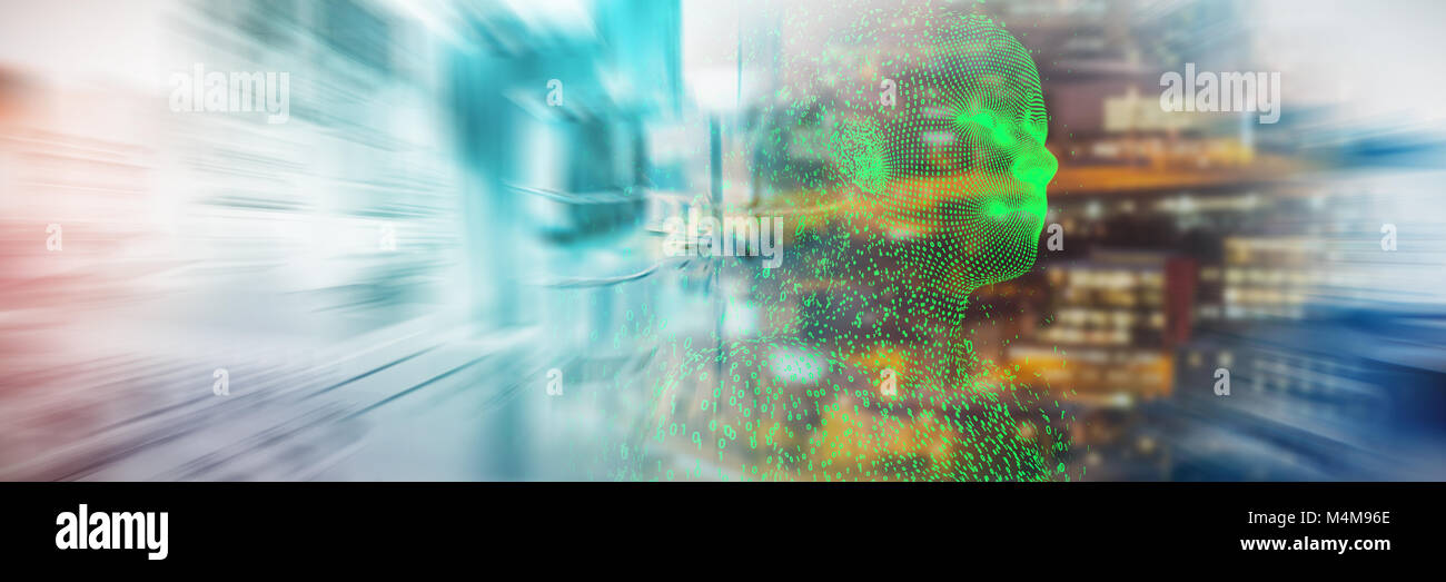 Composite image of profile view illustration of pixelated 3d woman ...