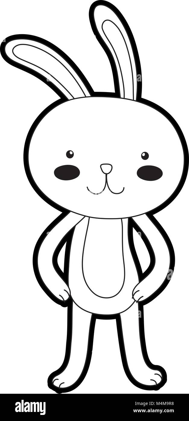 outline happy rabbit cartoon with facial expression Stock Vector Image ...
