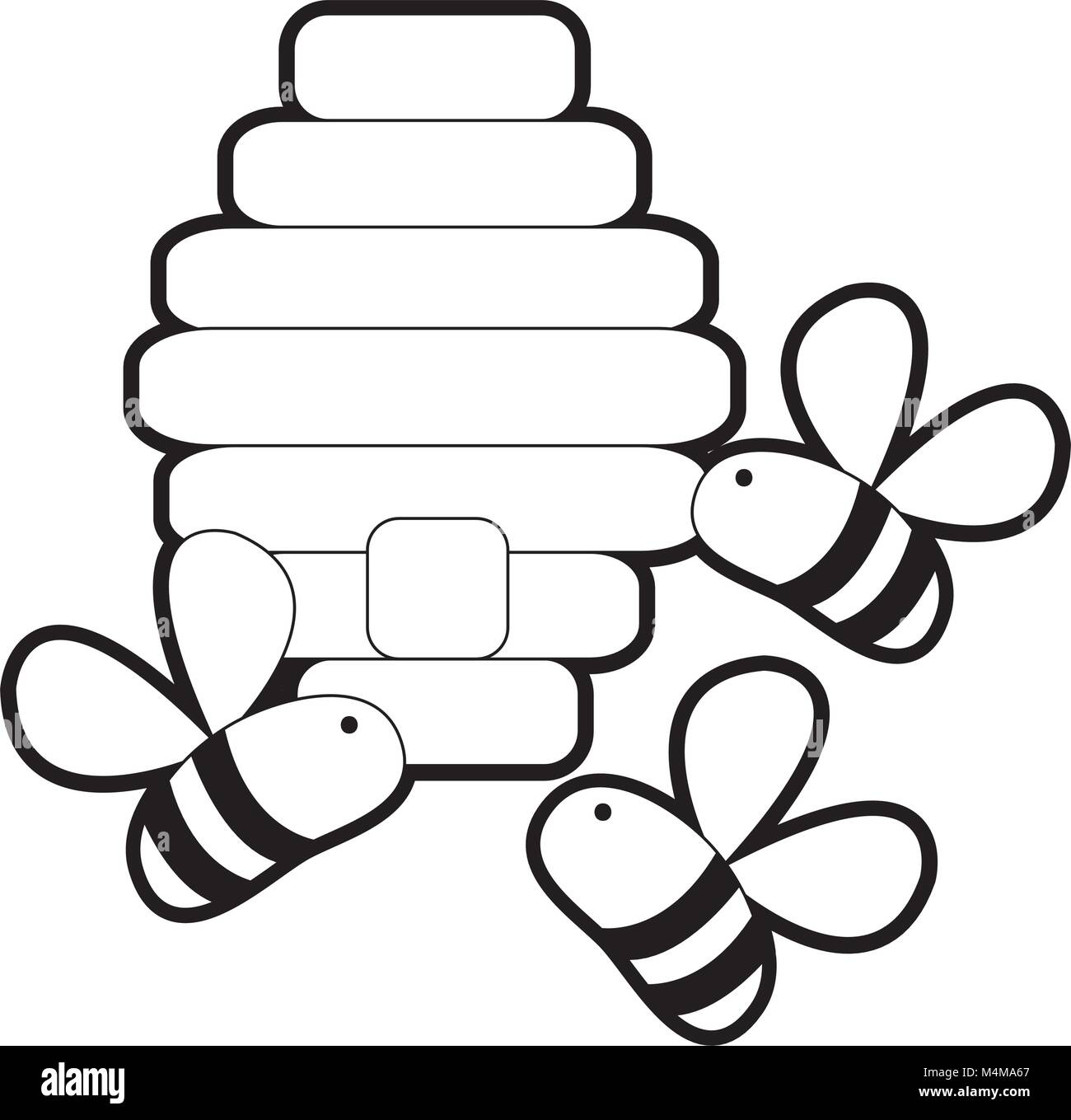 outline cute bees insect flying about honeycomb Stock Vector Image ...