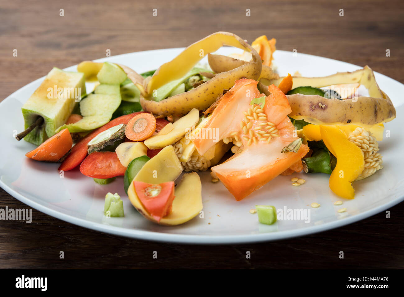 Waste Based Cooking. Vegetables And Fruit Peelings On White Plate Stock ...
