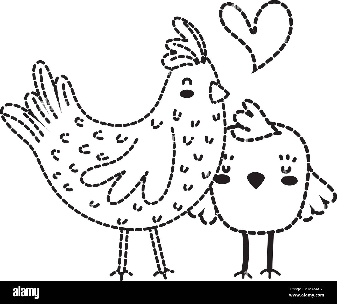 dotted shape hen and chick love and family together Stock Vector Image ...