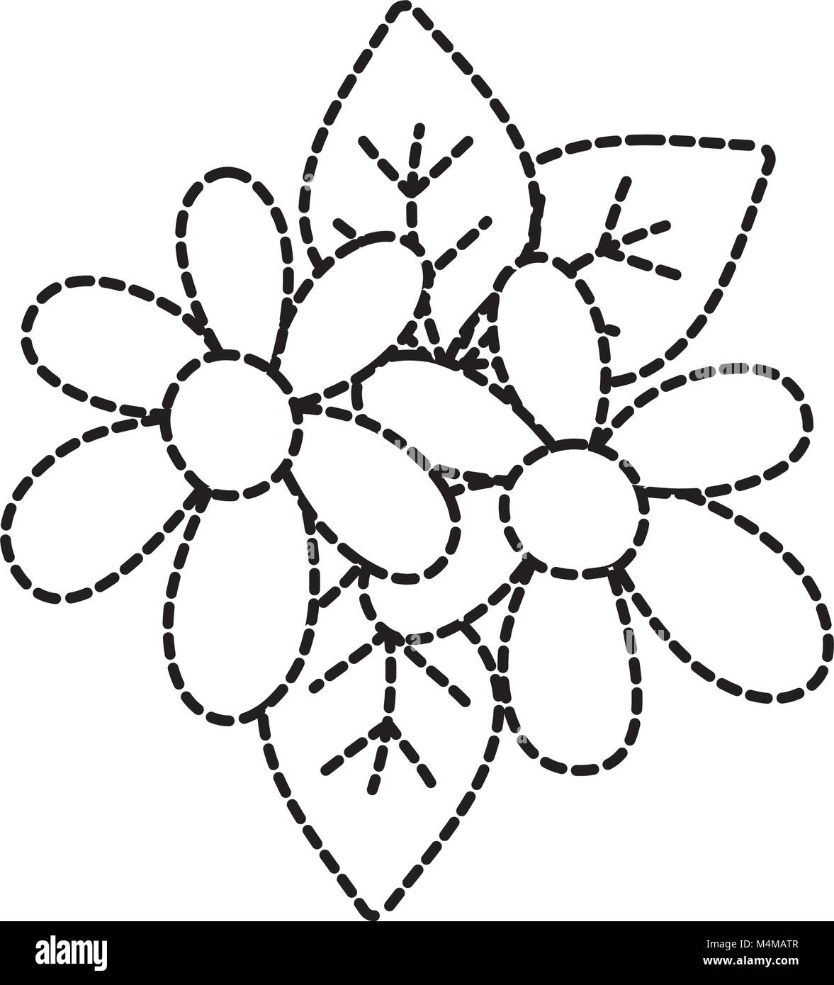 dotted shape beautiful flowers with petals and leaves decoration Stock ...