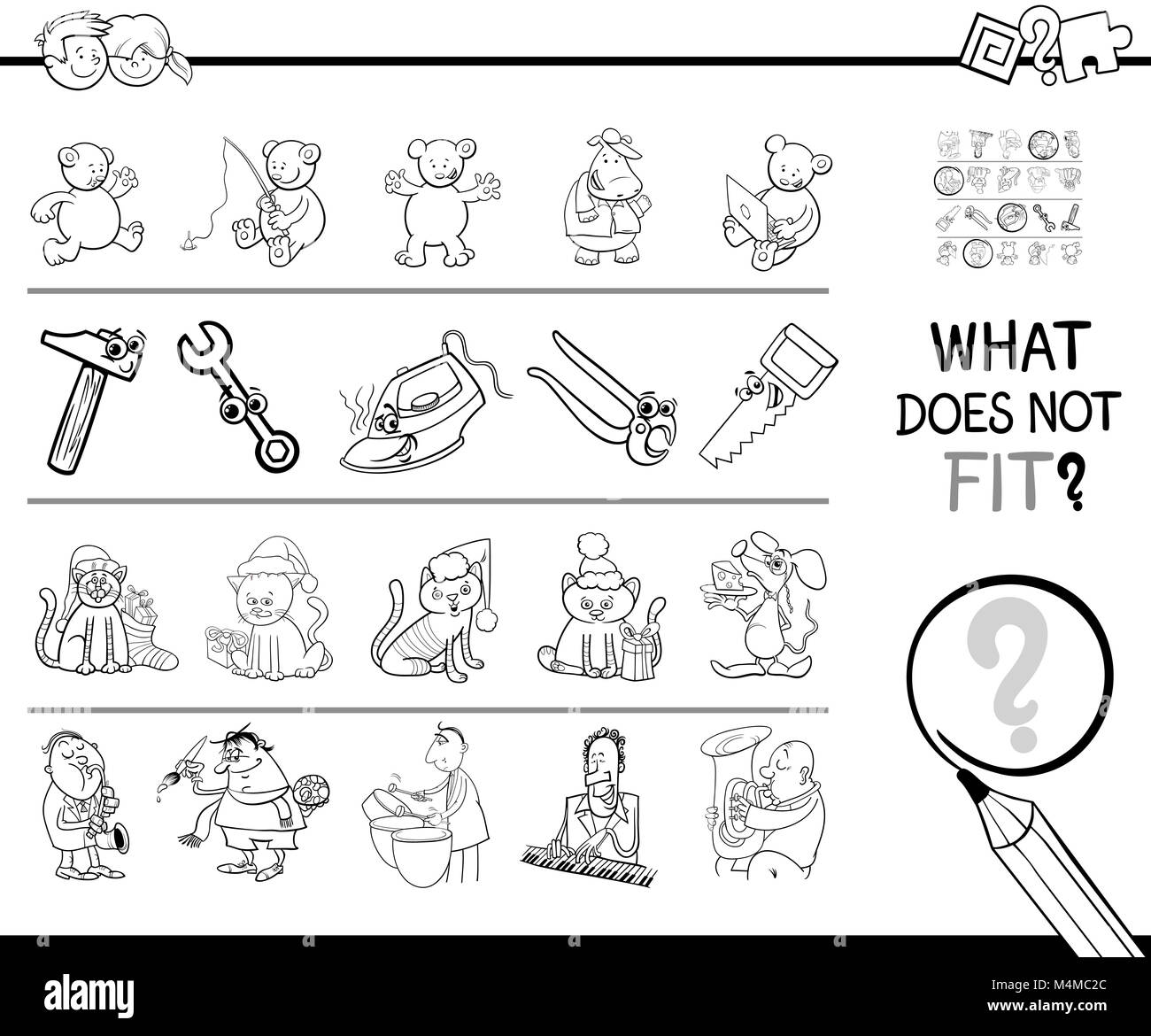 wrong picture in a row coloring game Stock Photo - Alamy