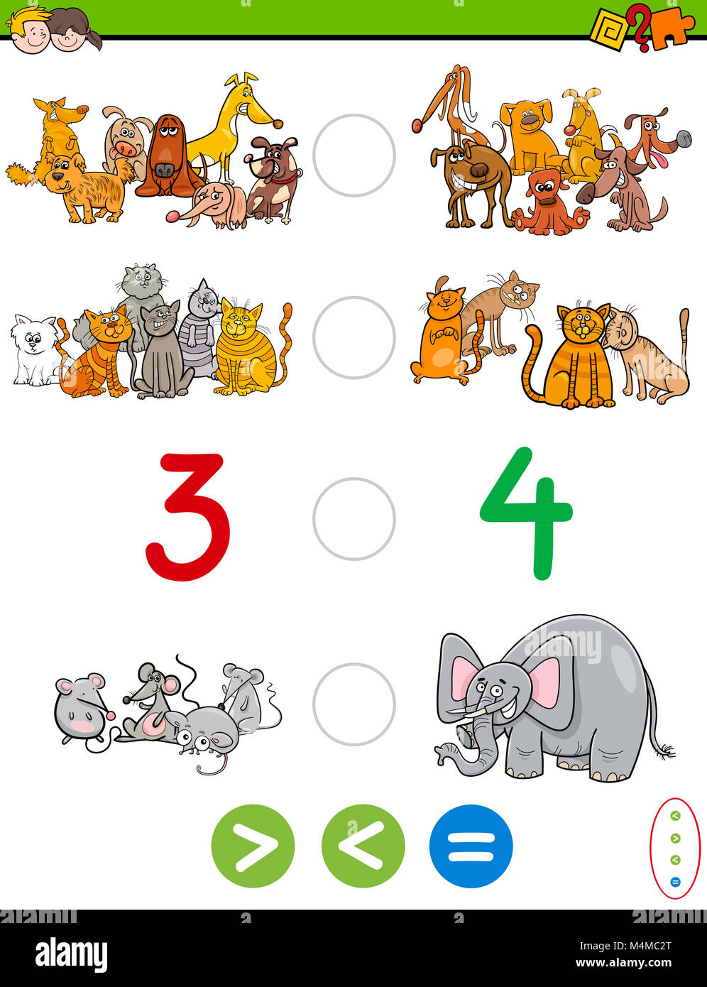 cartoon greater less or equal worksheet Stock Photo - Alamy