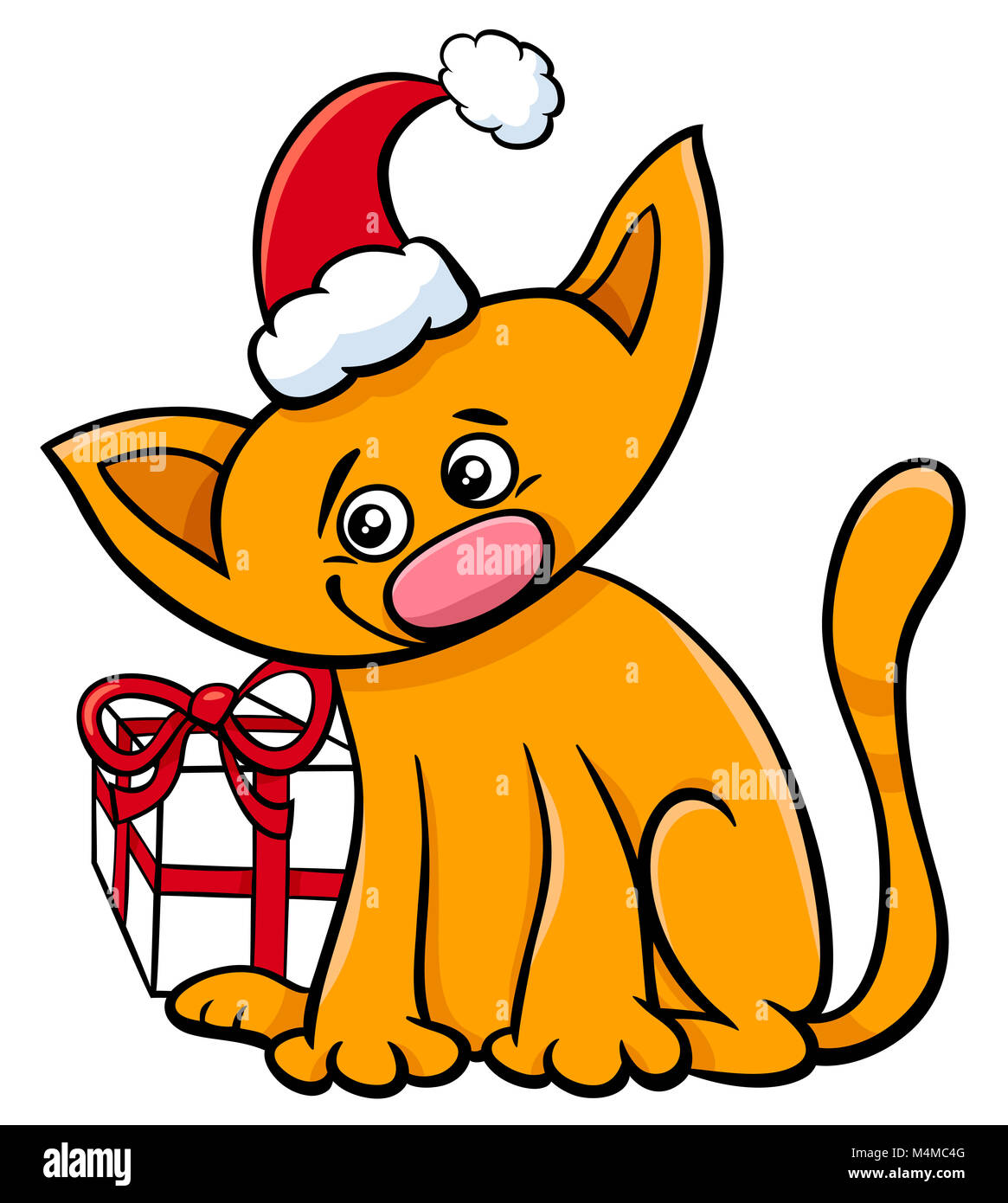 cartoon cat with Christmas present Stock Photo - Alamy