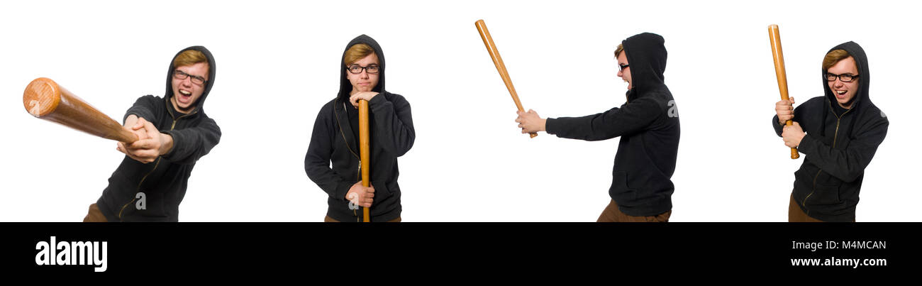 Aggressive man with baseball bat isolated on white Stock Photo - Alamy