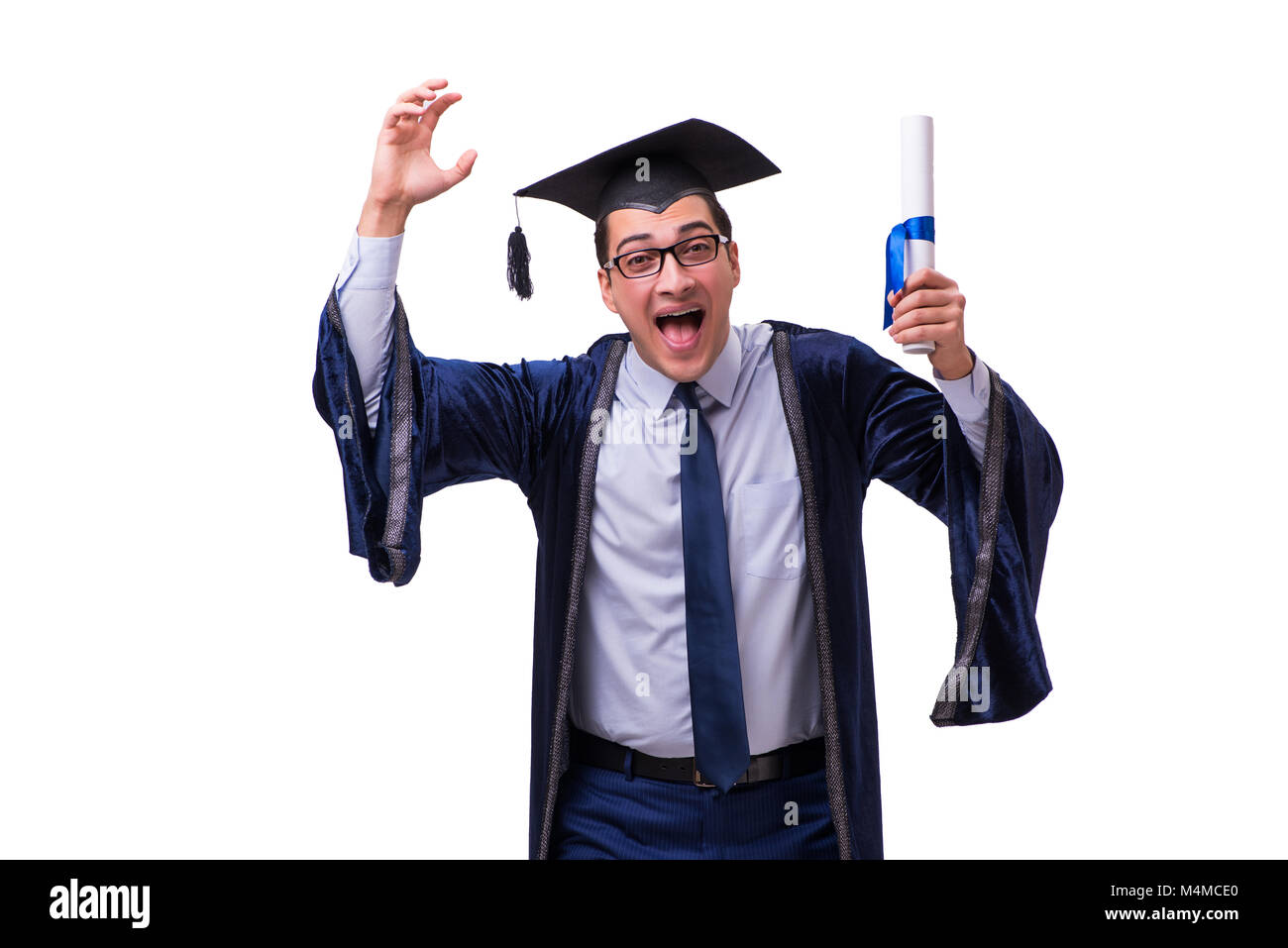 Young man student graduating isolated on white Stock Photo - Alamy