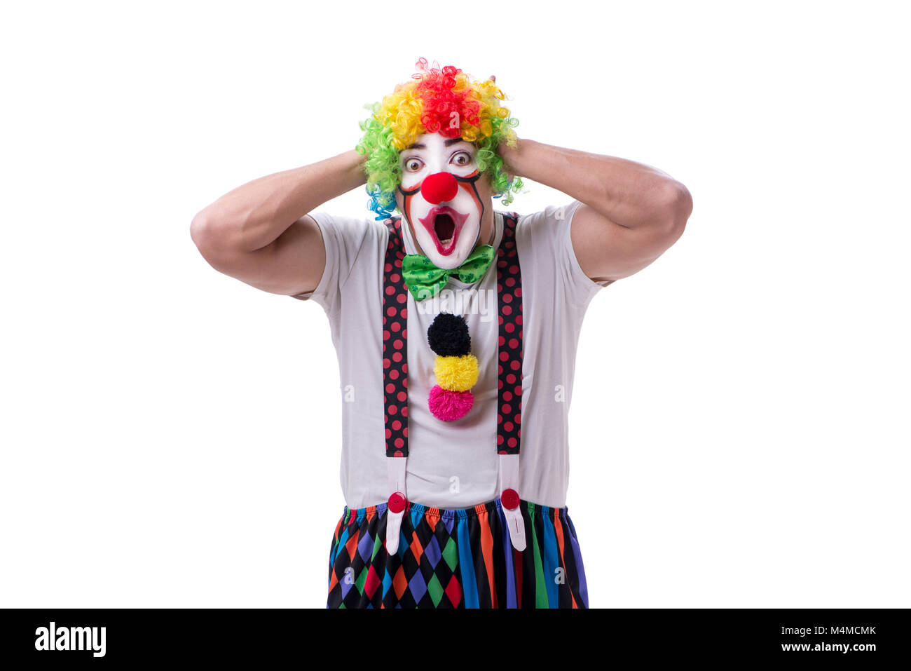 Funny clown acting silly isolated on white background Stock Photo - Alamy