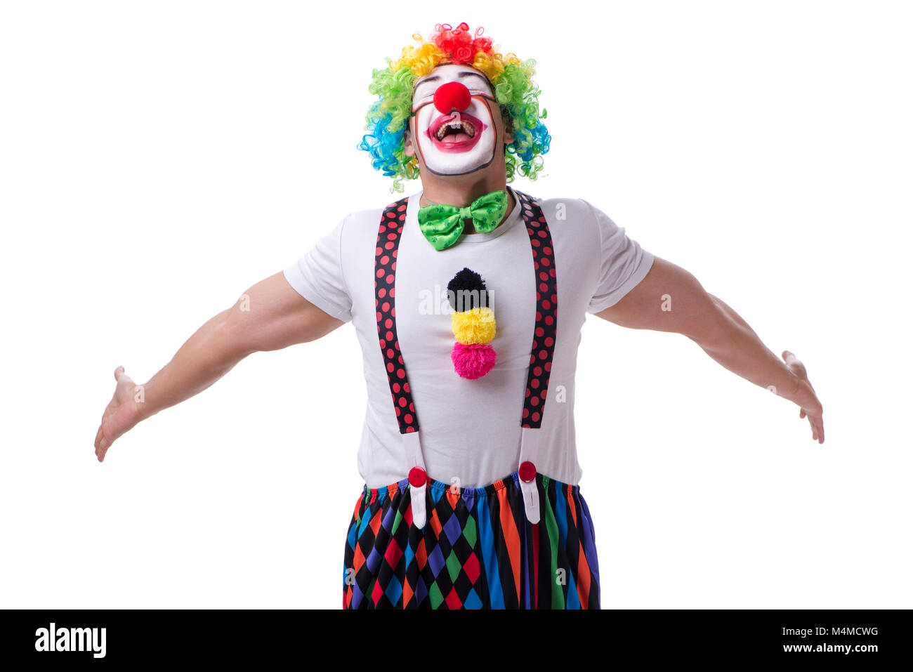 Funny clown acting silly isolated on white background Stock Photo - Alamy