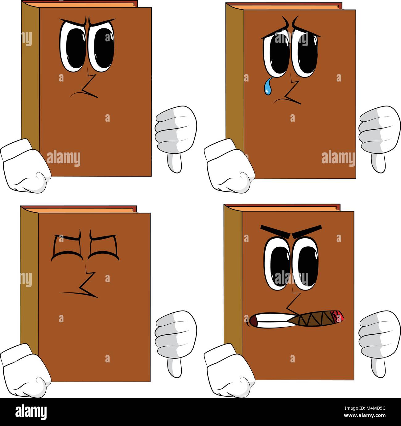 Books showing dislike hand sign. Cartoon book collection with angry and ...