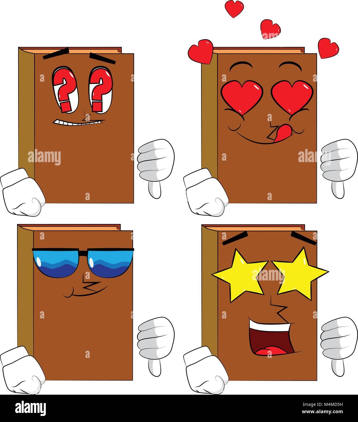 Books showing dislike hand sign. Cartoon book collection with various ...