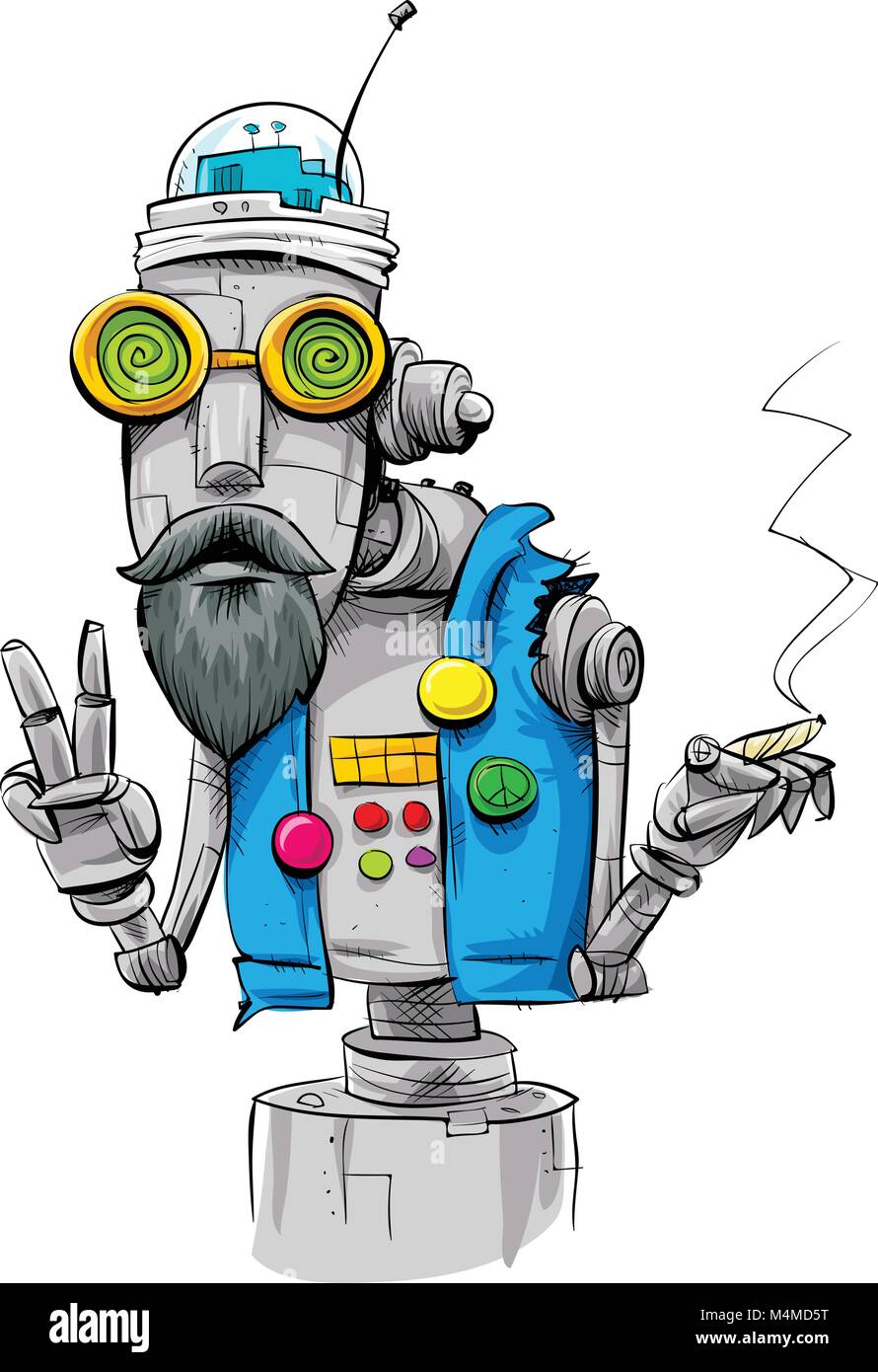 A Robot Hippie Smoking A Joint And Making A Peace Sign Stock Vector Image And Art Alamy