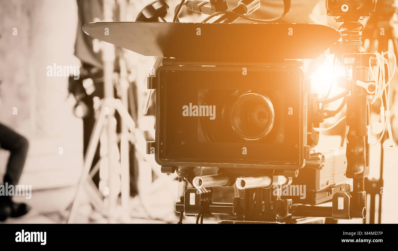 Cinema Camera on Film Set, Behind the scenes Stock Photo - Alamy