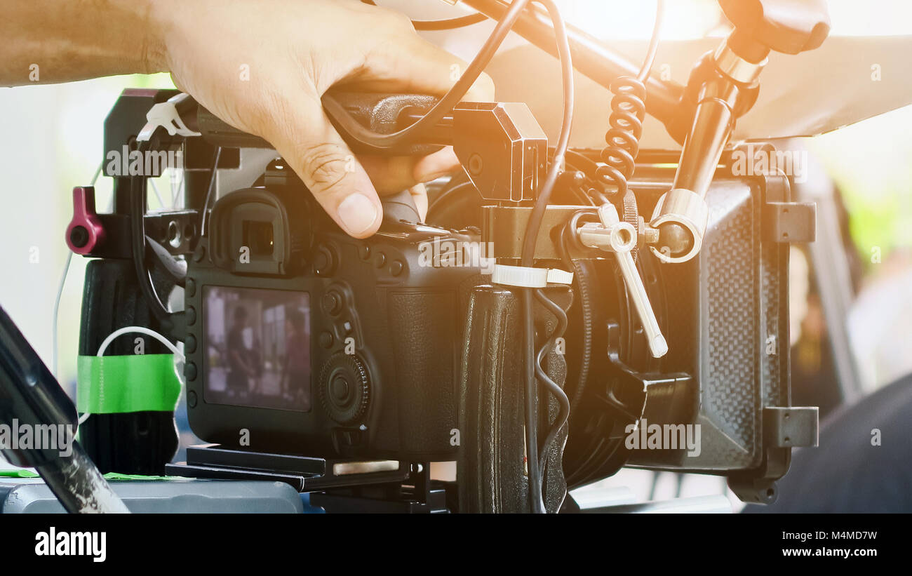 Cinema Camera on Film Set, Behind the scenes Stock Photo - Alamy