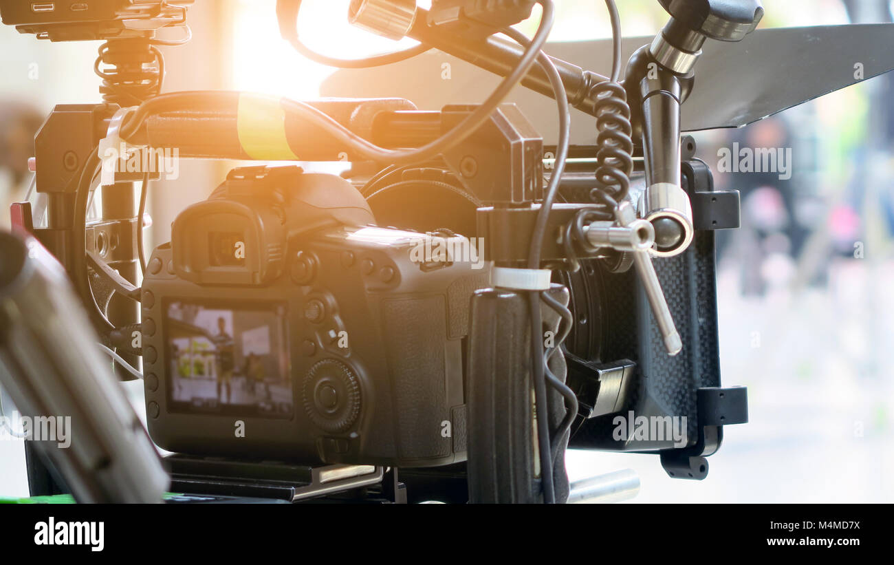 Cinema Camera on Film Set, Behind the scenes Stock Photo - Alamy