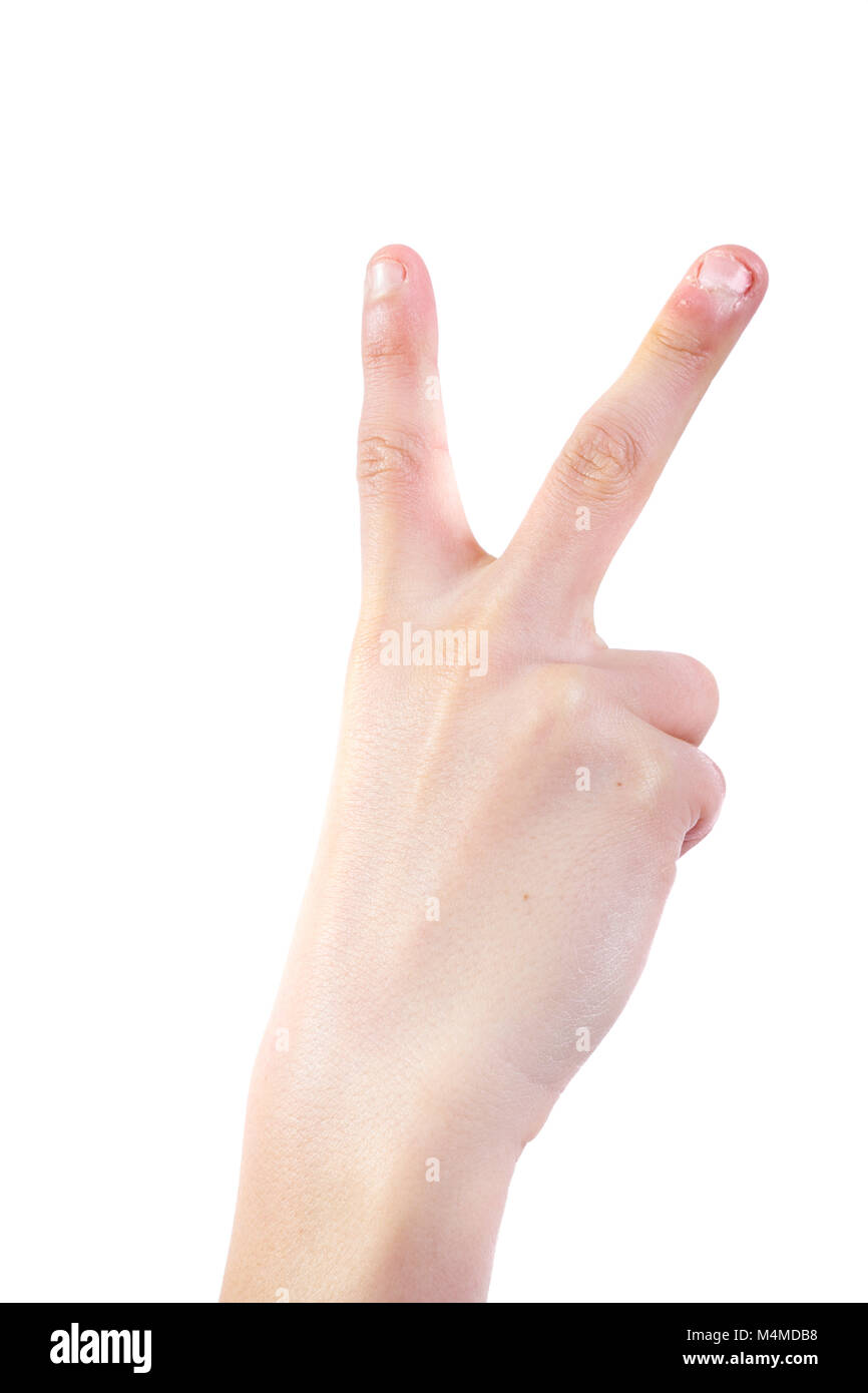 Young caucasian teenage boy's right hand, palm facing away camera ...