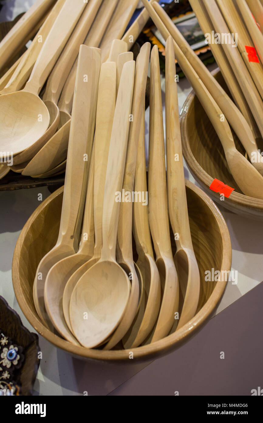 dozens of soup spoon or tablespoon made of wood Stock Photo - Alamy