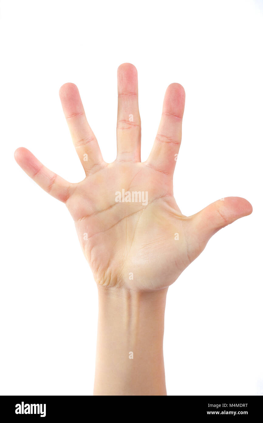 Young caucasian teenage boy's right hand, palm facing camera showing ...