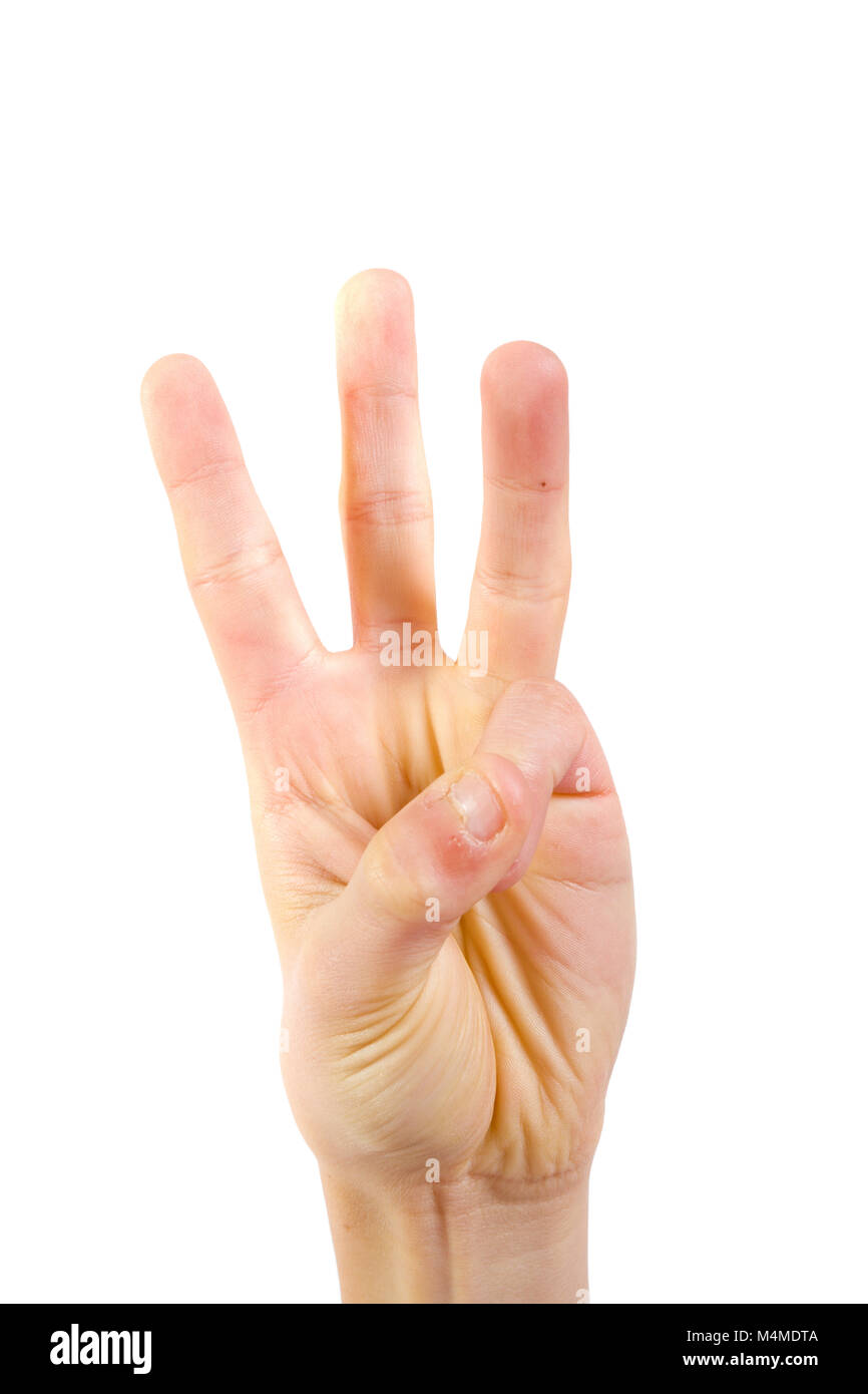 Young caucasian teenage boy's left hand, palm facing camera showing ...