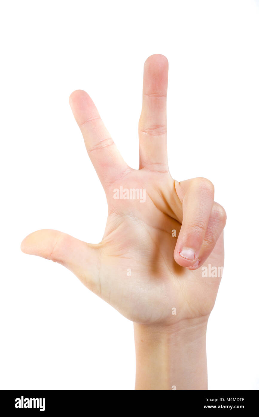 Young caucasian teenage boy's left hand, palm facing camera showing ...