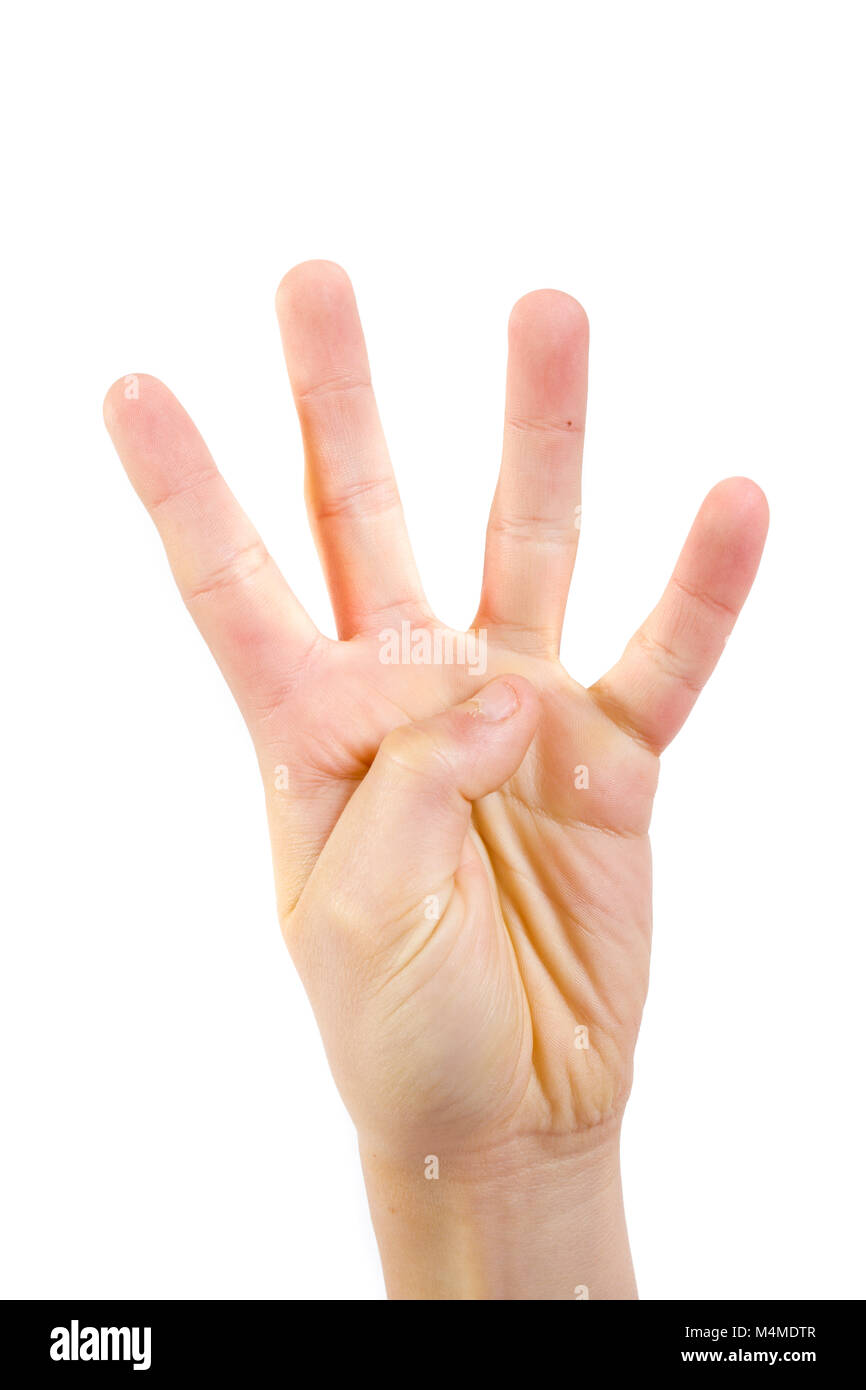 Young caucasian teenage boy's left hand, palm facing camera showing ...