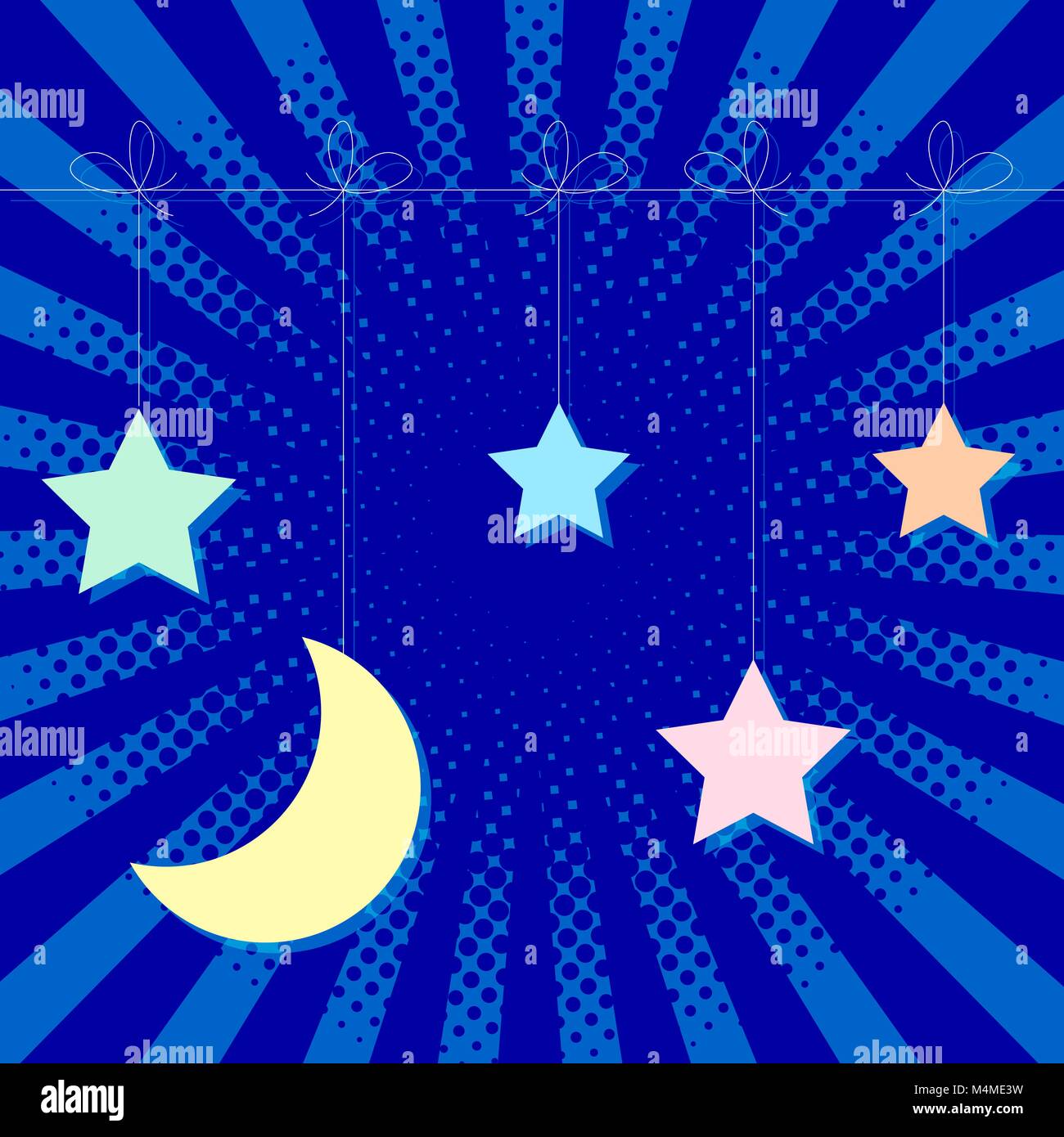 World Sleep Day. Stars and moon hang on a string. Pop art style Stock ...