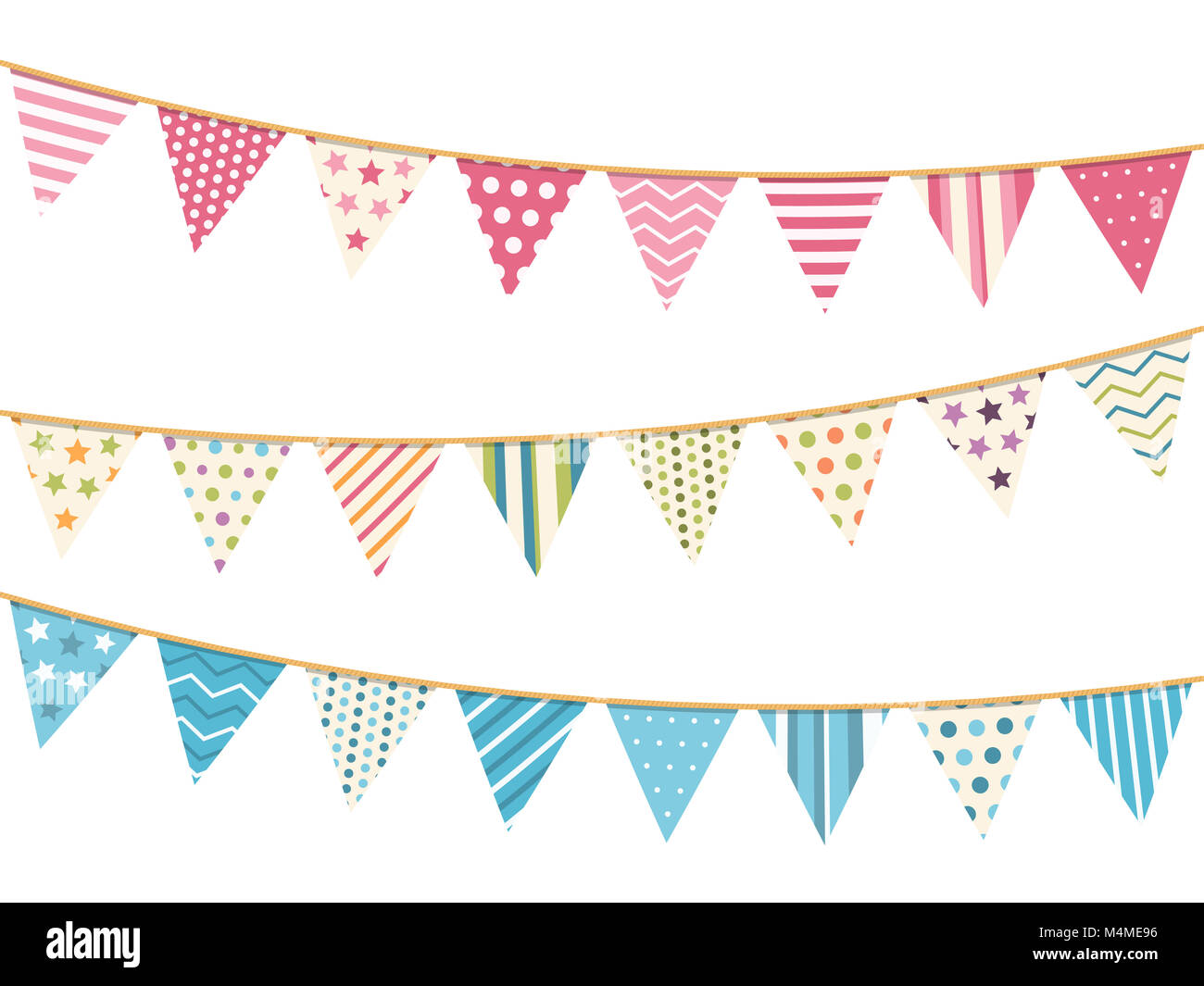 Pink, blue and white bunting, design elements for decoration of ...