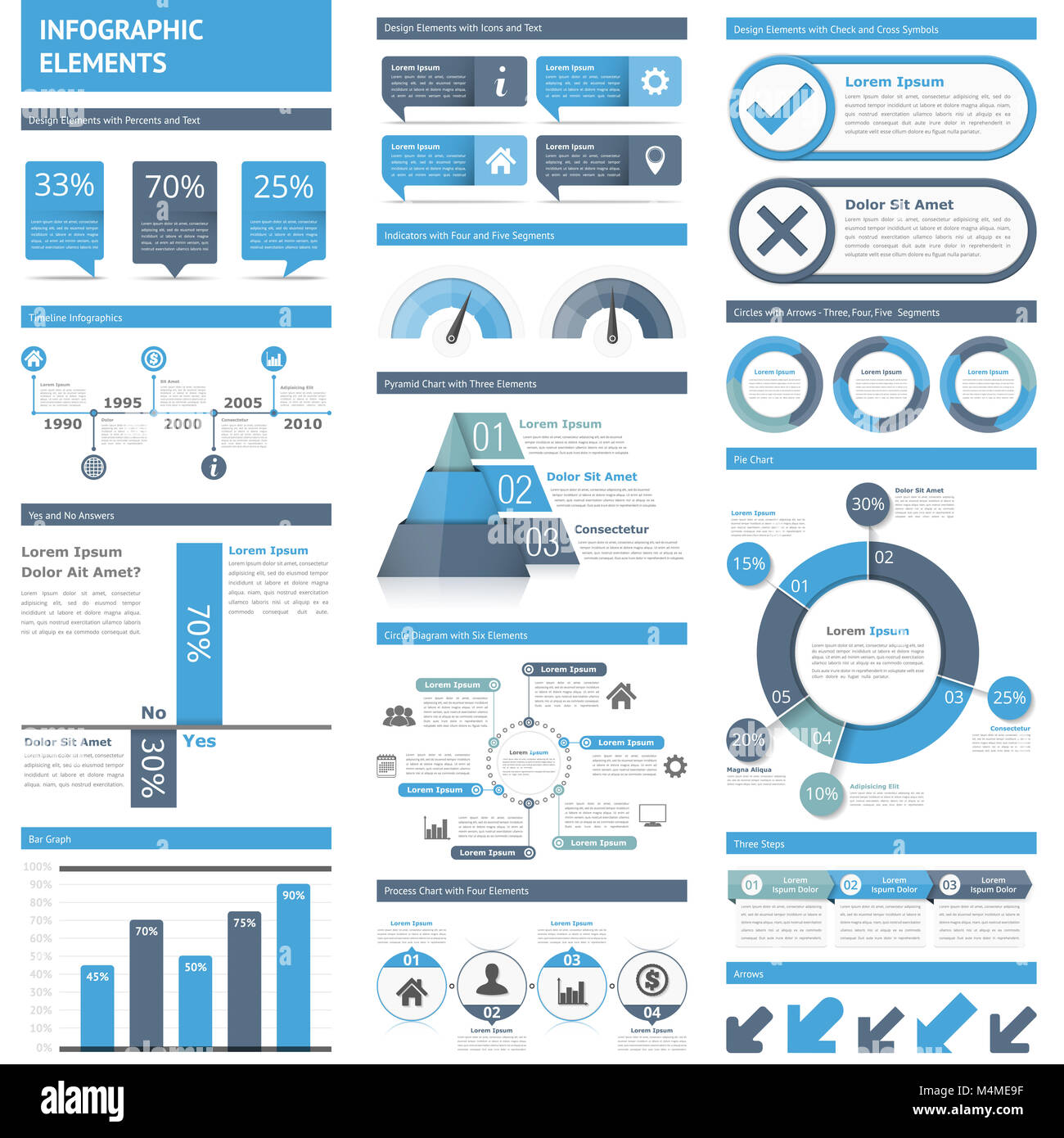 Infographic elements - timeline, bar graphs, pyramid chart, process ...