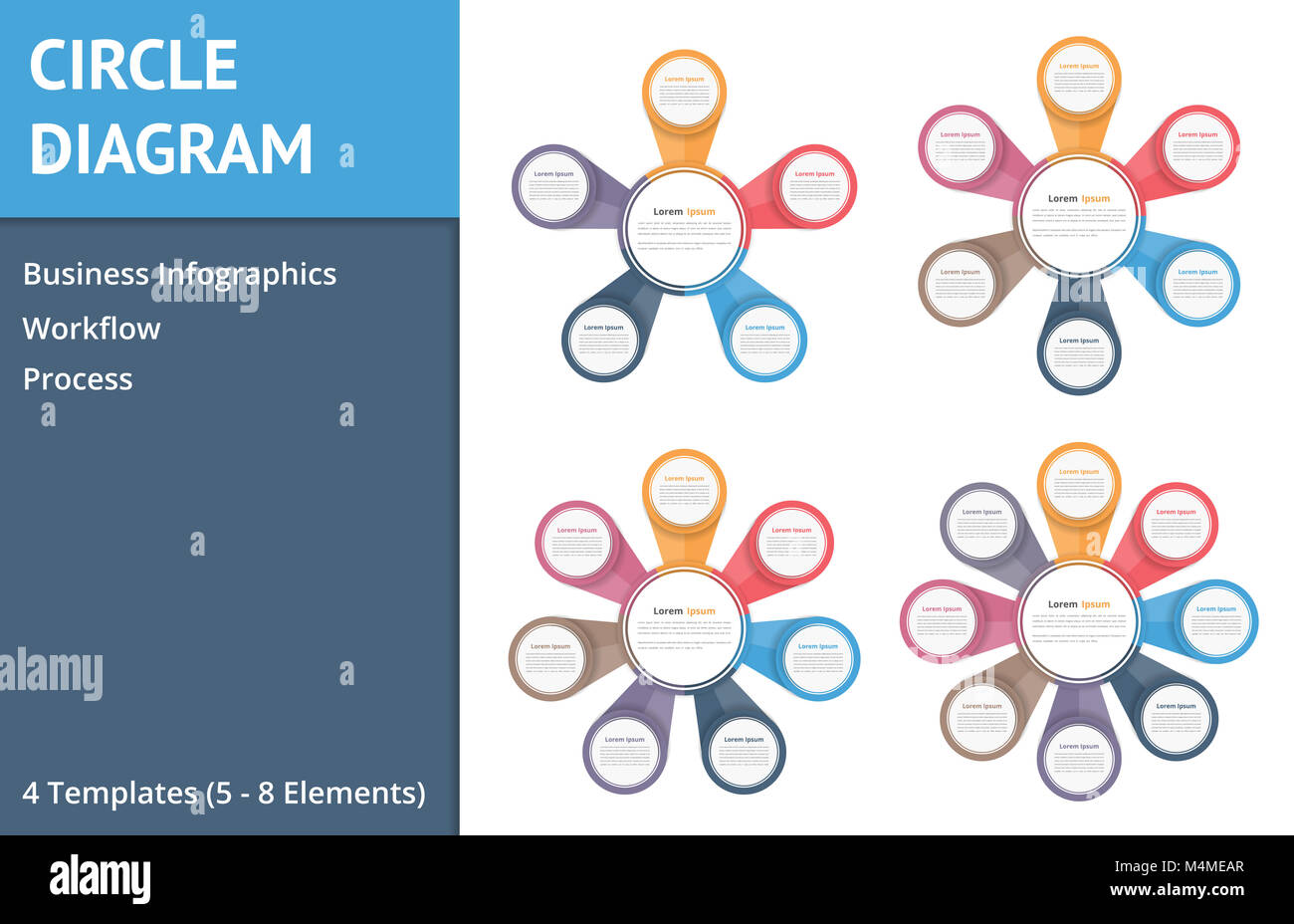 Circle diagrams for infographics, five, six, seven and eight elements ...