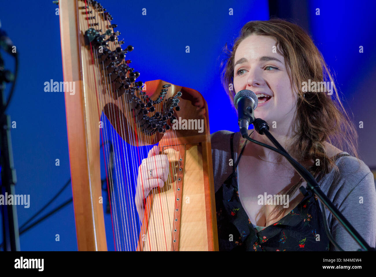 Young woman playing the clarsach Stock Photo - Alamy
