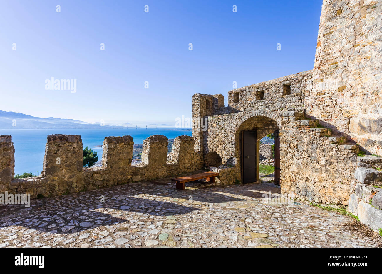 seashore medieval fortress of Nafpaktos on the morning, Greece Stock ...