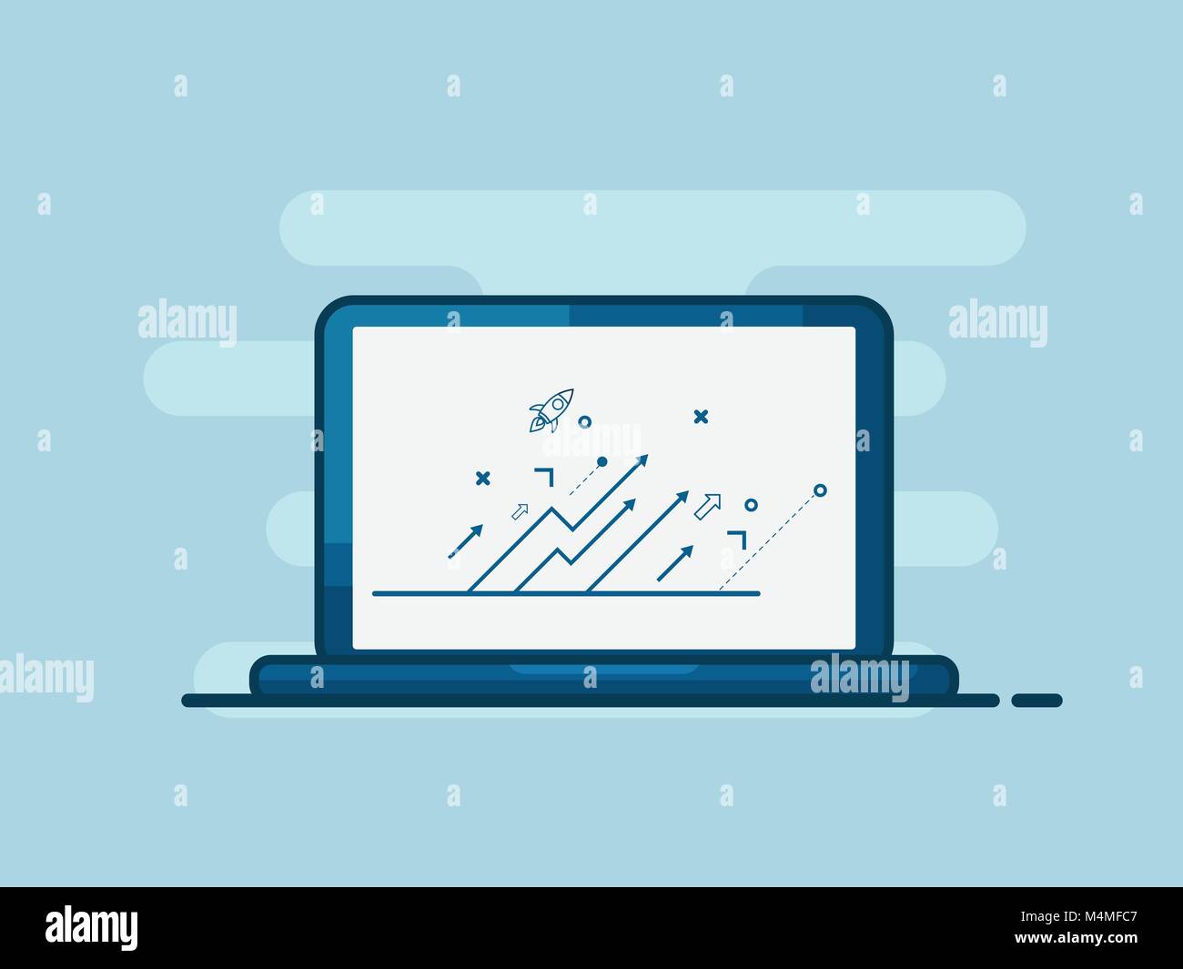 illustration of laptop with arrow growth up flat design business ...