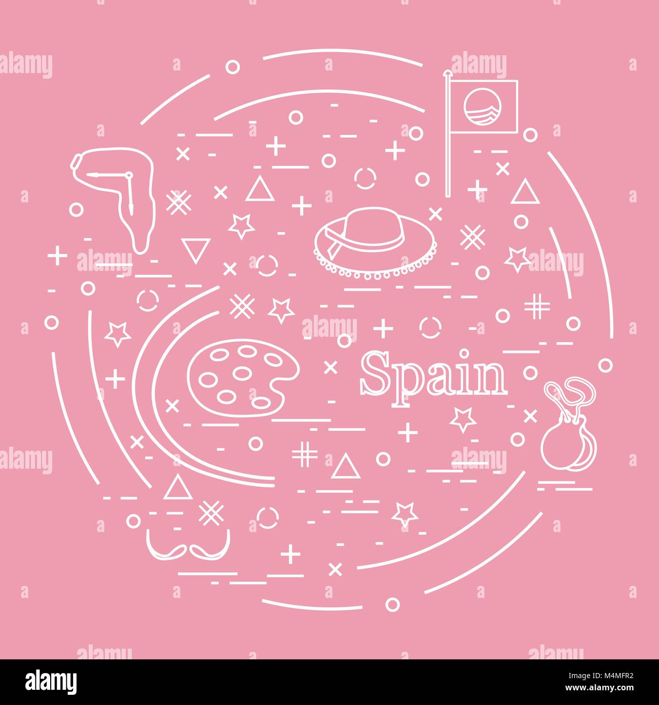 Vector illustration with various symbols of Spain arranged in a circle ...