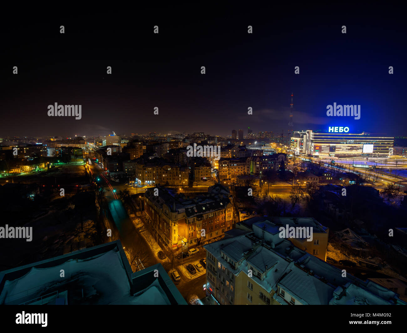 Aerial cityscape at night Stock Photo - Alamy