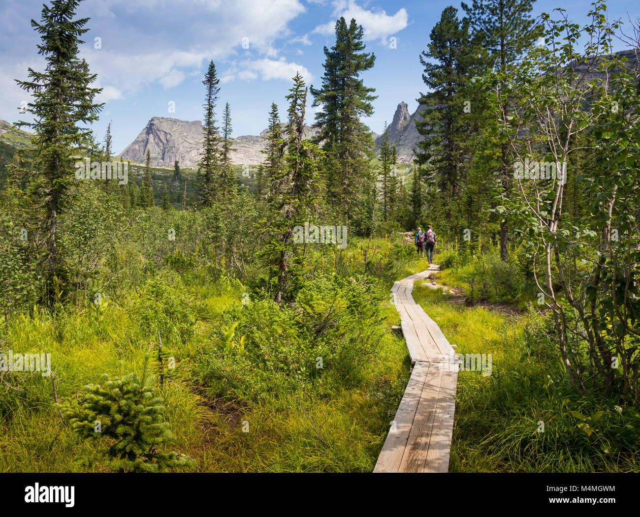 People go to the mountains, on a good path Stock Photo - Alamy