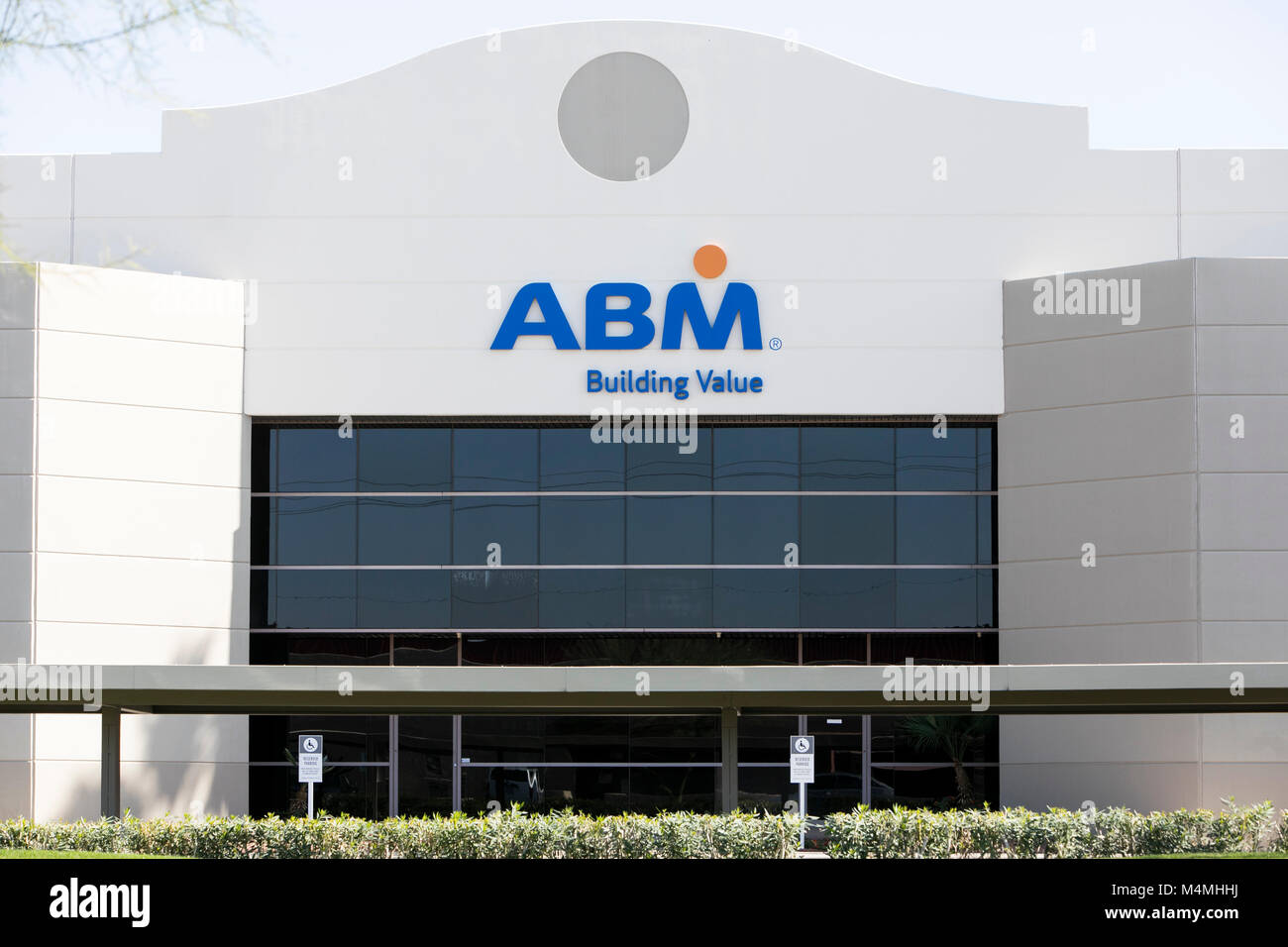 A logo sign outside of a facility occupied by ABM Industries Inc., in Tempe, Arizona, on ...