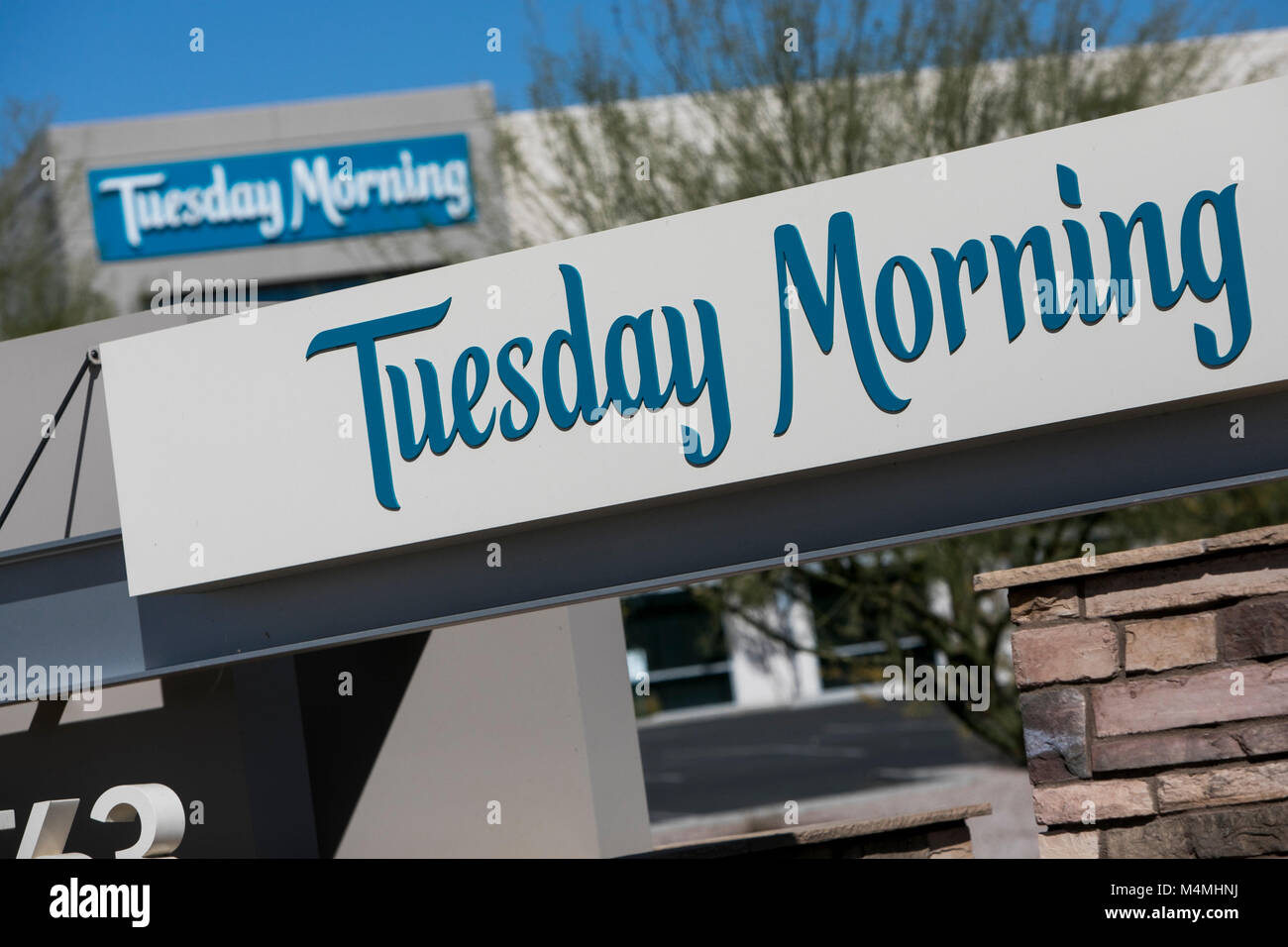 A logo sign outside of a facility occupied by the Tuesday Morning ...