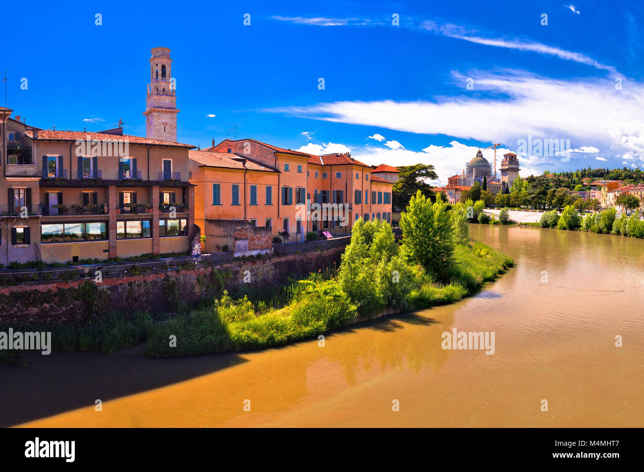 Verona cityscape from Adige river bridge panoramic view, Veneto region ...