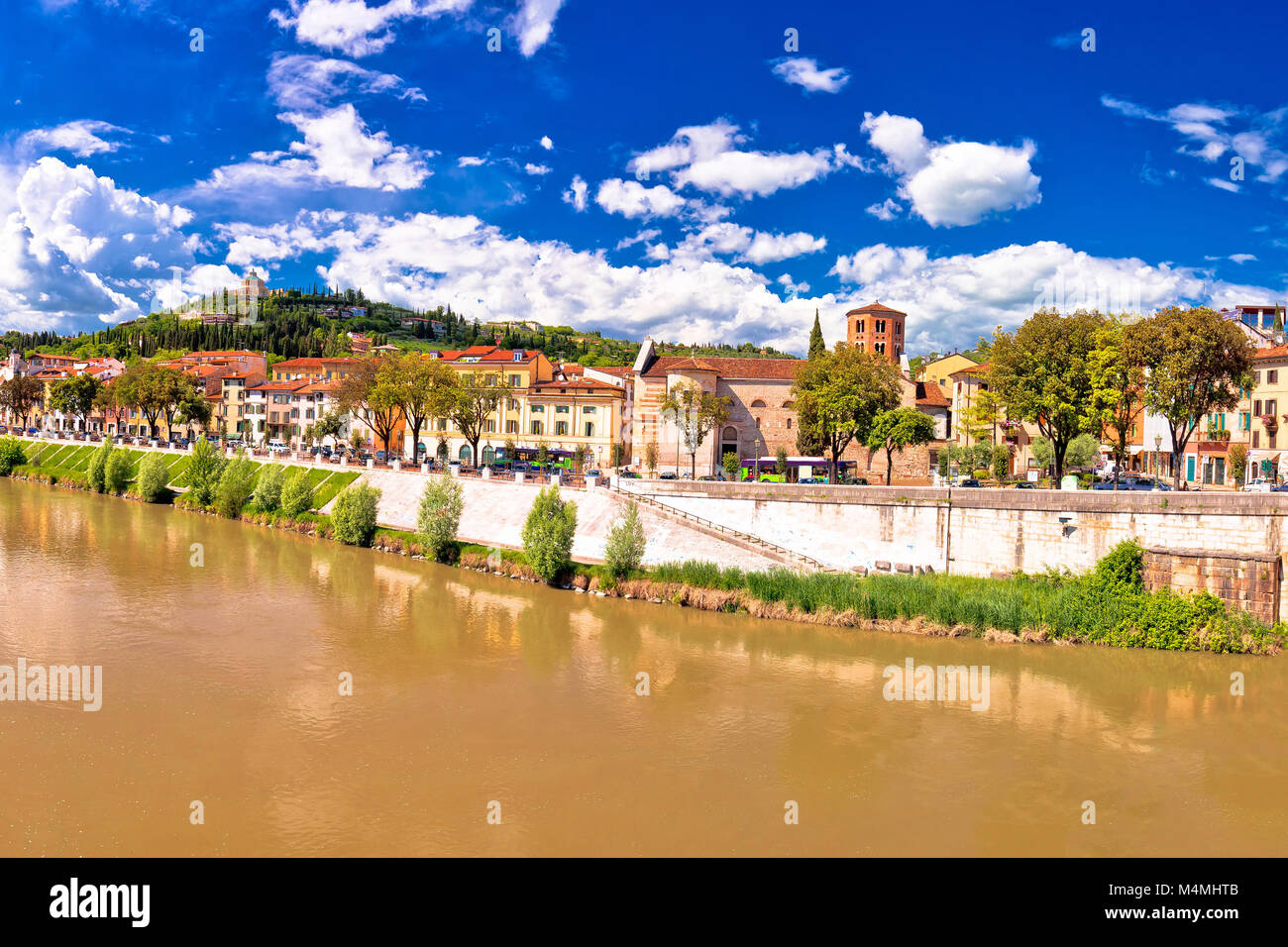 Verona cityscape from Adige river bridge panoramic view, Veneto region ...