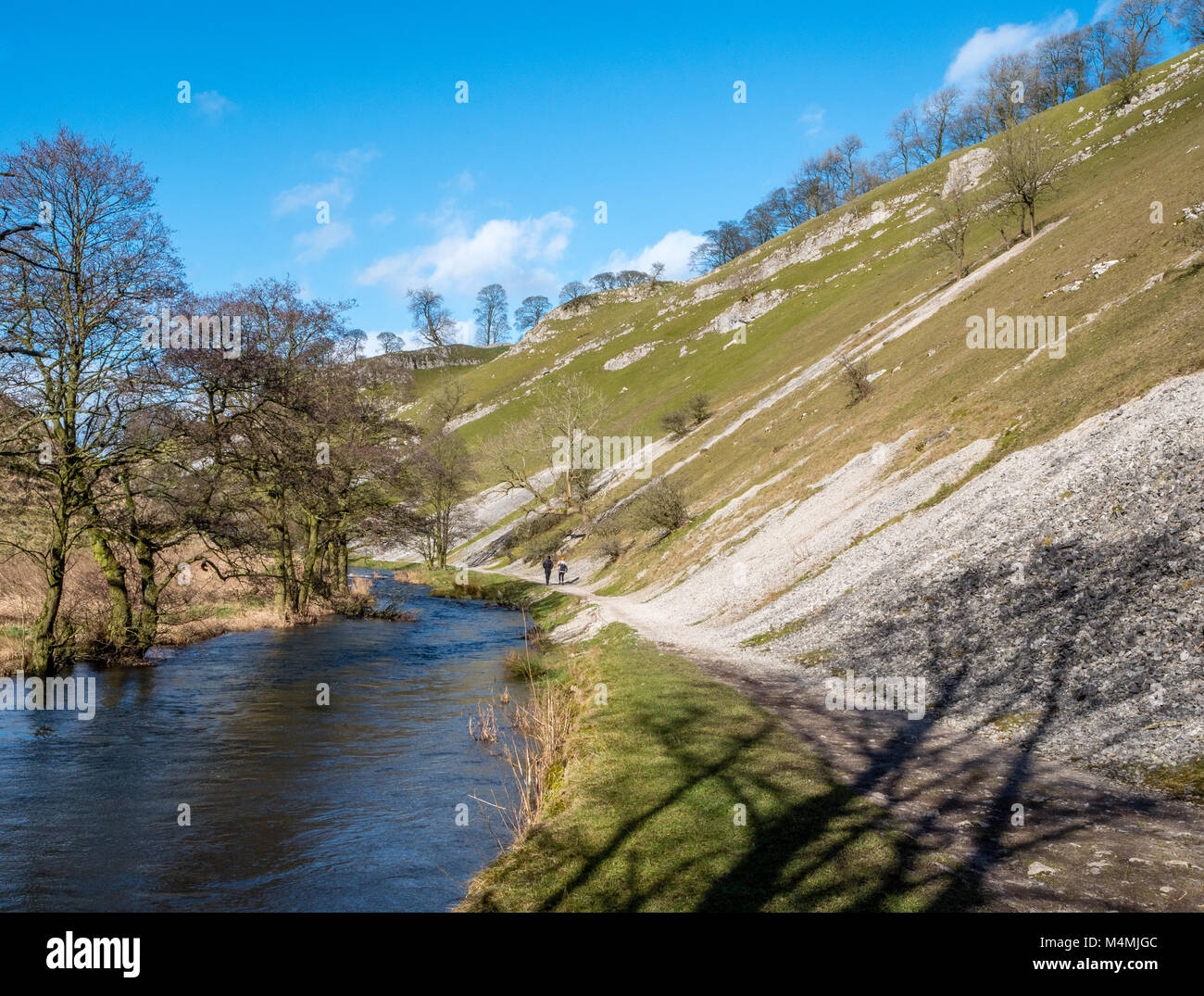 Steep scree slopes of Wolfscote Dale in the Peak District National Park ...