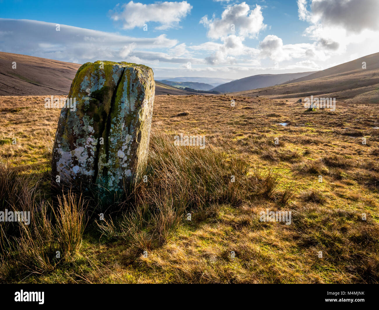 Cerrig Duon or Maen Mawr stone circle in the upper reaches of the Tawe ...