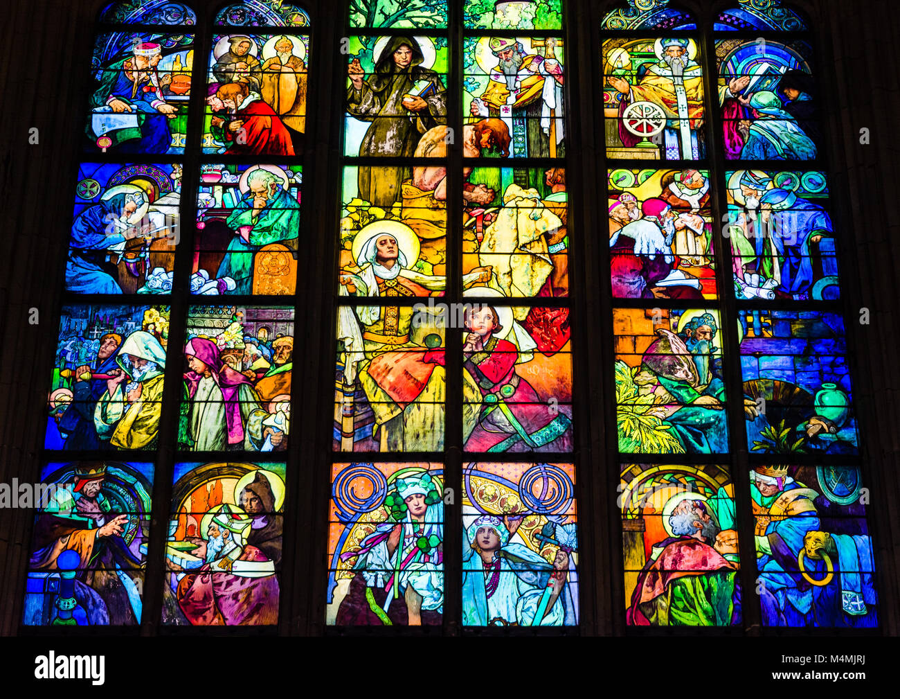 Prague, Czech Republic - October 9, 2017: Stained glass window by ...