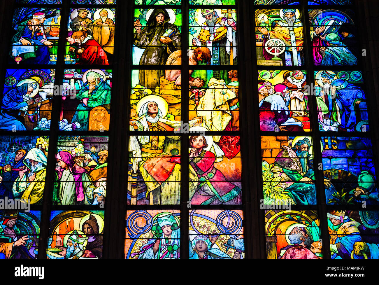 Prague, Czech Republic - October 9, 2017: Stained glass window by ...