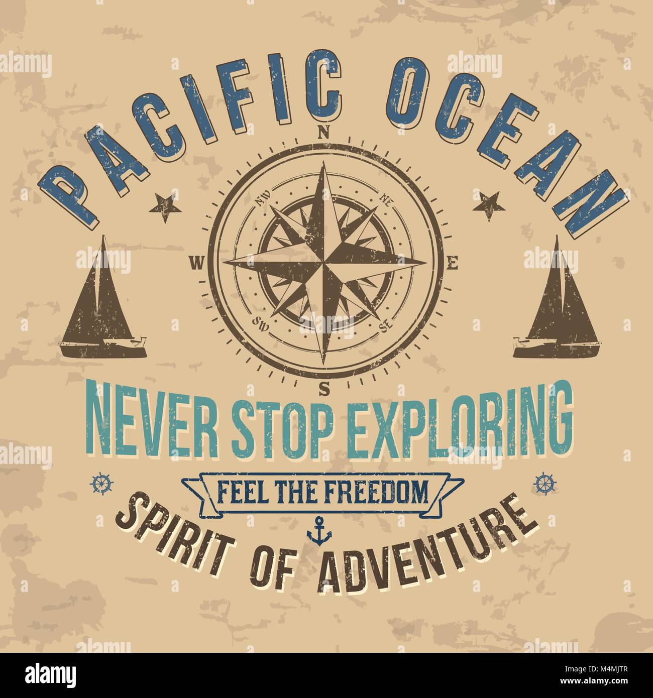 Vintage sailing typography for t-shirt print on retro background ...