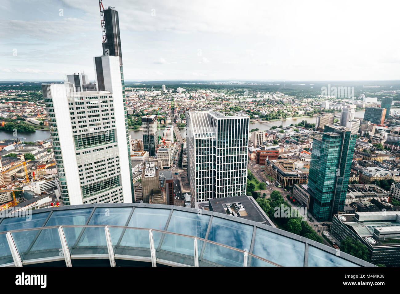 Aerial view of modern skyscrapers of Frankfurt city center from the ...