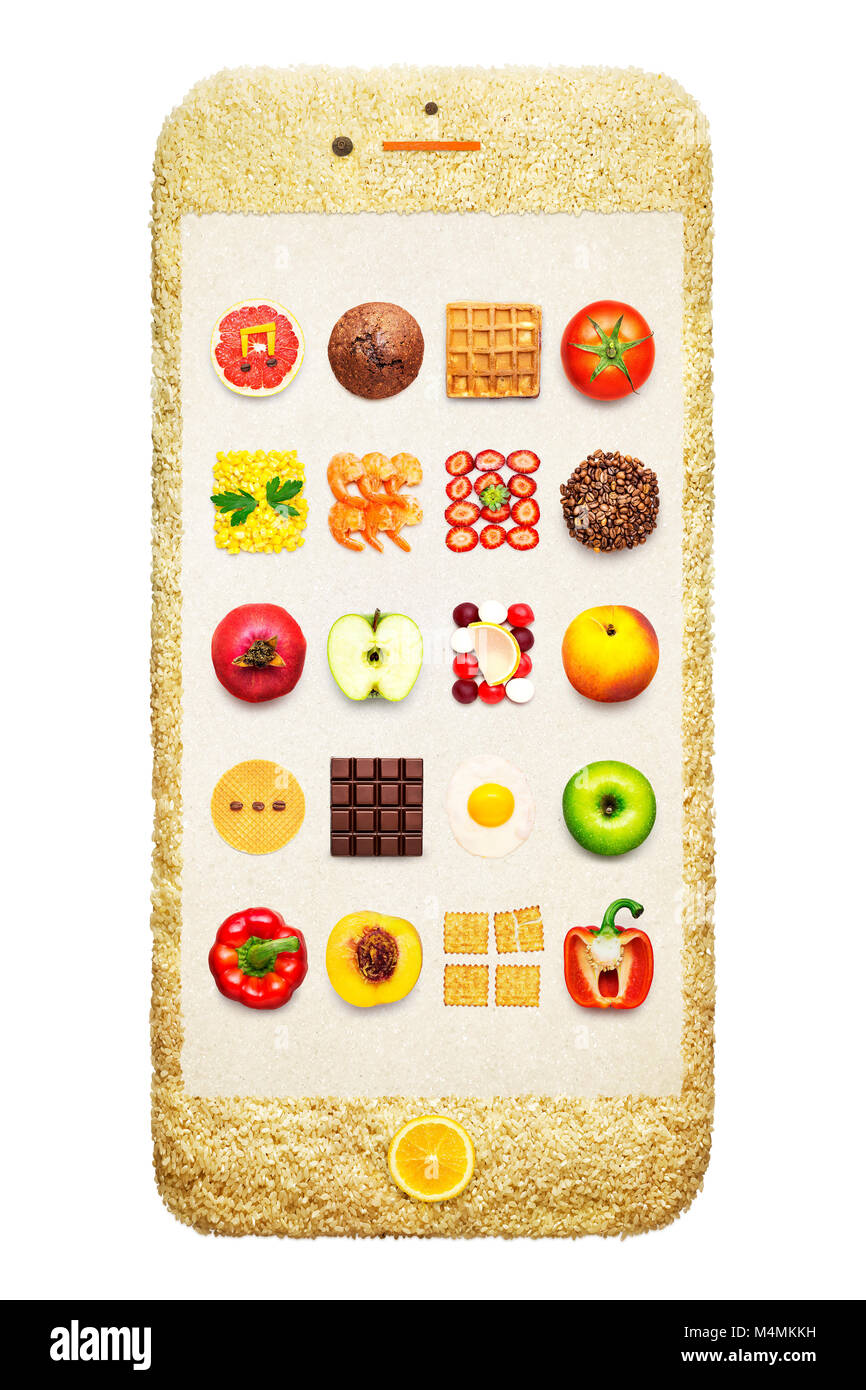 Creative concept photo of smartphone made of fruits and vegetables on ...