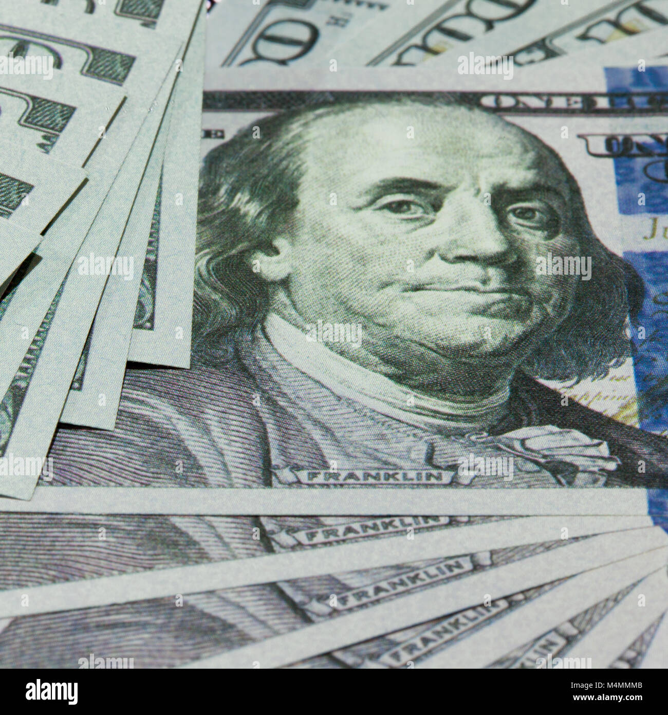 close-up image of an American president on a 100 dollar bill and cache ...